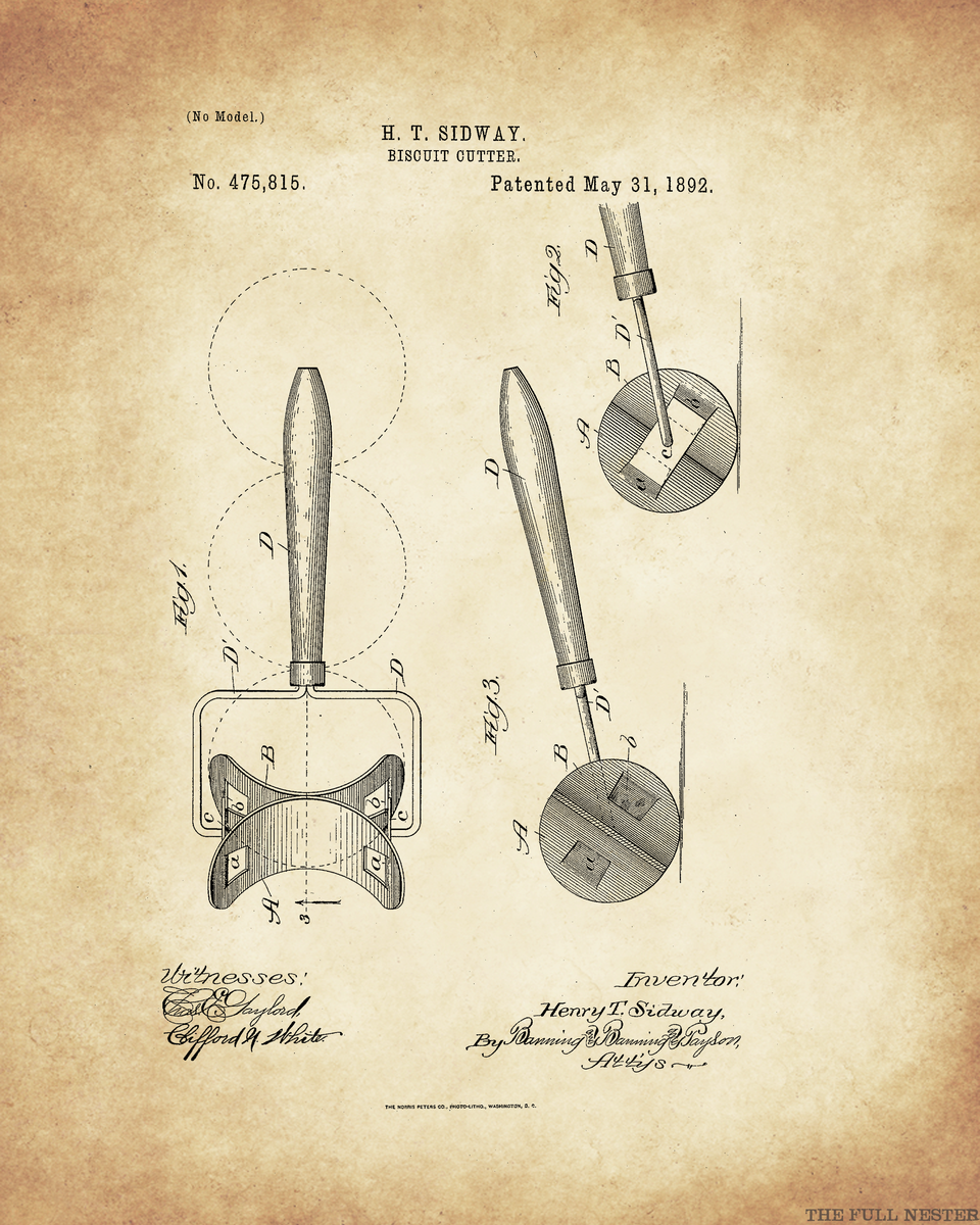 1892 Biscuit Cutter Patent Drawing – The Full Nester Printables